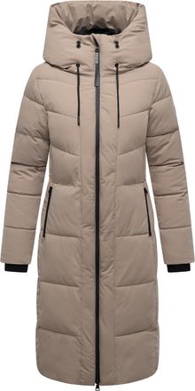 Navahoo Damen Wintermantel warmer Steppmantel mit 2-Wege Rei&szlig;verschluss, wasserdichten Rei&szlig;verschl&uuml;ssen und verstellbarer Kapuze Schokokuss XIV Taupe Grey Gr.