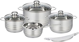 ELO Kochtopf-Set - Edelstahl - mit Deckel - 5-teilig - mit Abgießhilfe aus Edelstahl