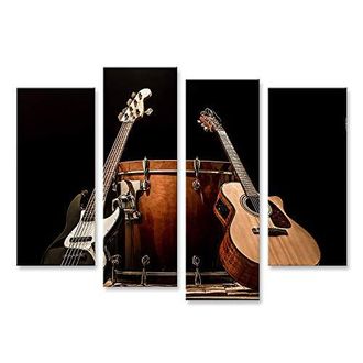 Islandburner Tableau sur Toile Instruments de Musique Grosse Caisse Baril Guitare Acoustique Guitare Basse Dos Cadre Affiche Poster Murale Tableaux