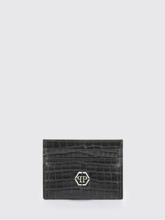 Philipp Plein Porte-cartes en cuir de veau avec imprim&eacute; crocodile et logo Hexagon