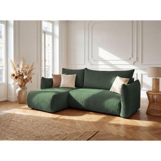 Fun M&ouml;bel Ecksofa Schlafsofa MAILAND XS in Stoff Gr&uuml;n Ottomane Links