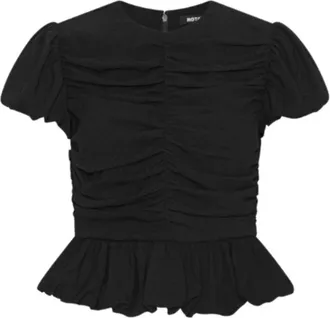 Rotate Rotate Birger Christensen - Haut &agrave; Manches Bouffantes Ruch&eacute;es - Femme - Blouses et Chemises - Noir - Taille: 38 FR