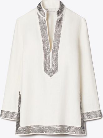 Tory Burch Damen Verzierte Leinentunika
