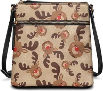 Coloranimal Sac &agrave; bandouli&egrave;re en cuir pour femme avec fermeture &eacute;clair, sac &agrave; main tendance et l&eacute;ger avec plusieurs poches, &Eacute;lan de No&euml;l