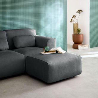 Sweeek Pouf. module pour canap&eacute;. repose-pieds pour canap&eacute; 2 places en velours c&ocirc;tel&eacute; gris fonc&eacute;. L 76 x P 70 x H 41cm - Wallas