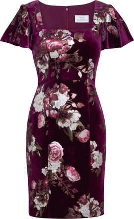 Gina Bacconi Damen Square Neck Foil Printed Velvet Dress Cocktailkleid, Magenta, 44