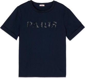 Oltre Femme, Tops, Bleu, Taille: 40 FR T-shirt avec lettrage brod&eacute;