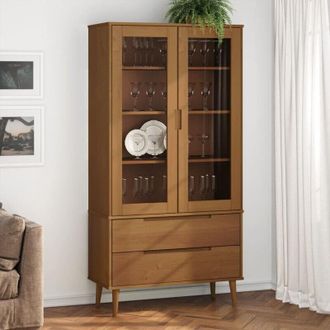 vidaXL Vidaxl - Armoire &agrave; vitrine molde Marron 90x35x175 cm Bois de pin massif
