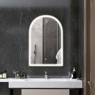 HOMCOM Miroir Salle de Bain avec &eacute;clairage LED 90 x 60 cm, Miroir Mural arqu&eacute;, lumi&egrave;re r&eacute;glable 3 Couleurs, Anti-bu&eacute;e, m&eacute;moire, Interrupteur Tactile, Miroir 