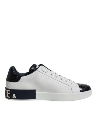 Dolce & Gabbana Wei&szlig;e Schwarze Leder Portofino Sneaker Schuhe