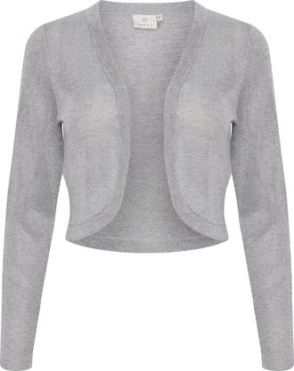 Kaffe Bolero KAankra Damen Bolero Festlich J&auml;ckchen mit Langarm Kurze Strickjacke XL, Grey Mel. w. Silver Lurex