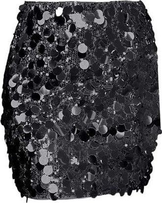 Generic Jupe scintillante pour femme - Mini jupe &agrave; paillettes brillantes d&eacute;contract&eacute;e extensible jupe portefeuille basique &agrave; paillettes jupe courte coupe ajus