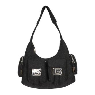 Gaëlle Paris Femme, Sacs, Noir, Taille: ONE Size Sac Hobo Cargo en Denim avec Boucles G en Noir