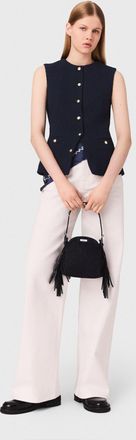 Maje Veste Longue En Tweed Sans Manches - Bleu Marine - Maje