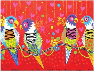 Maxwell & Williams Love Hearts Geschirrtuch mit Vogel Design, Geschirhandtuch 100% Baumwolle, Rot, 50 x 70 cm, K&uuml;chentuch, Sp&uuml;ltuch, Abtockent&uuml;cher