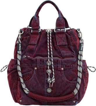 Desigual mittelgro&szlig;er, mehrfach tragbarer Rucksack aus Denim und Samt in Rot