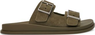 Calvin Klein Pantoletten Calvin Klein City Sandal Buckle Suede HW0HW03130 Gr&uuml;n