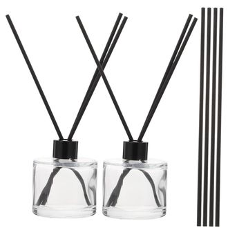 DOITOOL Glas Aromatherapie Diffusor Flasche Transparent Quadratisch Inkl Hohe Runde Flaschen Schwarze Duftstäbchen Nachfüllbar für Ätherische Öle und Raumduft