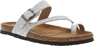 Chattawak Sandales entre-doigts &agrave; glitter argent&eacute;, plates &agrave; premi&egrave;re pur cuir - Taille numeric_37