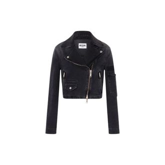 Moschino Femme, Vestes, Gris, Taille: 38 FR Veste de motard en denim stretch