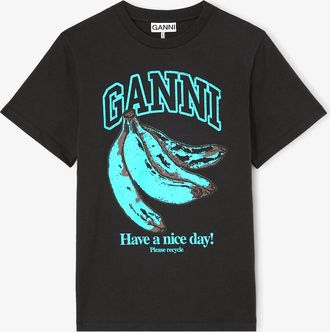 Ganni T-shirt &agrave; imprim&eacute; banane bleue Multicolore Coton biologique - Taille 2XL - Pour Femme