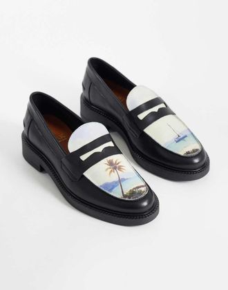 Noak Mocassins fabriqu&eacute;s au Portugal en cuir avec motif graphique - Noir