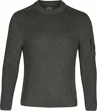 C.P. Company C.p. Company, Homme, Pulls, Gris, Taille: S Pull Col Rond Enti&egrave;rement C&ocirc;tel&eacute; avec Logo