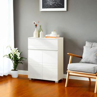 Vasagle Armoire de salle de bain avec 2 portes, rangement, avec tiroir et &eacute;tag&egrave;re r&eacute;glable, 60 x 30 x 80 cm, blanc