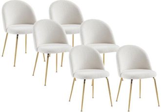 Vente-Unique Vente-unique - Lot de 6 chaises - Tissu bouclette et acier inoxydable doré - Blanc - melbourne