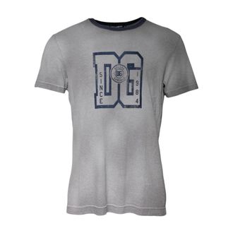 Dolce & Gabbana Graues Logo-Print Rundhals-T-Shirt - - Tops - Herren - Grau - L