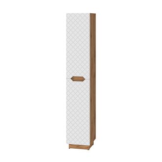 Vicco Badschrank Lotta, Eiche/Wei&szlig; mit Kachelstruktur, 33 x 186 cm mit 2 T&uuml;ren