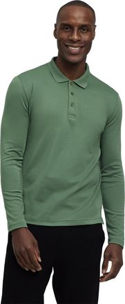 Falke Herren Polohemd Basic Polo Shirt Longsleeve M Pl Baumwolle weich hautfreundlich bequem sehr leicht 1 St&uuml;ck, Gr&uuml;n Schlamm 7560, S