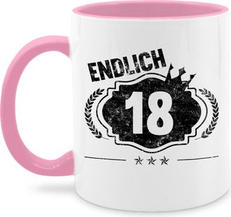 Shirtracer Tasse Tassen 325ml - 18. Geburtstag - Endlich Achtzehn Vintage Royal Schwarz - 325 ml - Rosa - 18.geburtstag junge geschenk geschenke für jungs ab 18 
