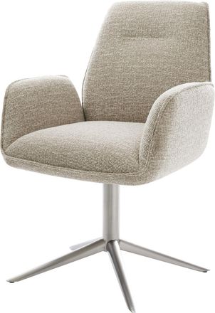 DELIFE Esszimmerstuhl Zoa-Flex Fußkreuz Edelstahl Webstoff Soft Beige 360° drehbar Wippfunktion Taschenfederkern