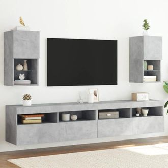 vidaXL Vidaxl - Mobili Tv Con Luci Led 2pz Grigio Cemento 30,5x30x60 Cm
