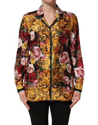 Dolce & Gabbana Womens Multicolor Floral Long Sleeves Button Down Shirt Top Silk