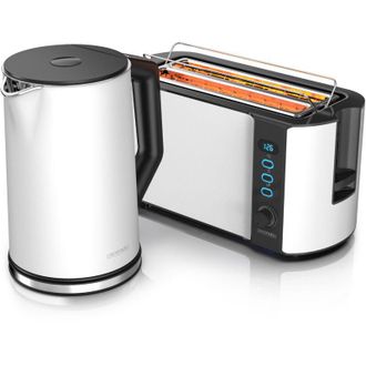 Arendo Arendo - Fr&uuml;hst&uuml;cksset, 1,5L Wasserkocher, Langschlitz Toaster 4-Scheiben, Wei&szlig;