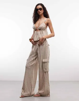 Roxy Strandhose in Beige mit Zickzack-Streifen-Neutral