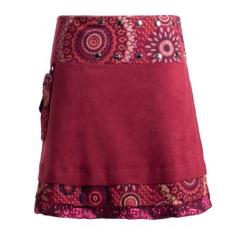 vishes Alternative Bekleidung - Damen Warmer Wickelrock Rock zum Wickeln mit Druckkn&ouml;pfen Mandalas dunkelrot 40-48