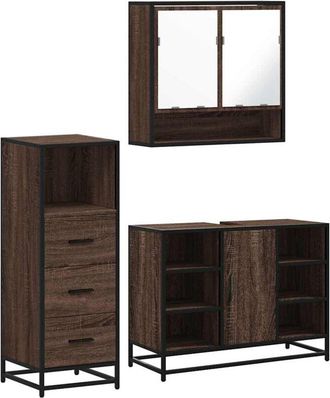 vidaXL 3-tlg. Badm&ouml;bel-Set Braun Eichen-Optik Holzwerkstoff - Vidaxl