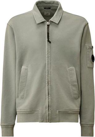 C.P. Company C.p. Company, Homme, Sweatshirts et sweats &agrave; capuche, Gris, Taille: XL Cotton Diagonal Fleece Zip Lens SweaT-shirt