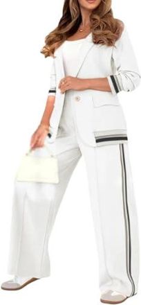 Generic Ensemble 2 pi&egrave;ces pour femme - Veste d&eacute;contract&eacute;e - Pantalon de travail &agrave; jambes larges - Ensemble daffaires 2 pi&egrave;ces pour femme, blanc, XXL