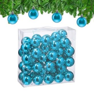 Relaxdays Weihnachtskugeln im 50er Set, Kunststoff, D: 6 cm, Festliche Weihnachtsbaumdeko, Baumschmuck glänzend, Petrol