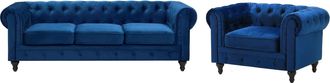 Beliani Klassisches Set Sofa Sessel Samtstoff Chesterfield Stil blau Chesterfield