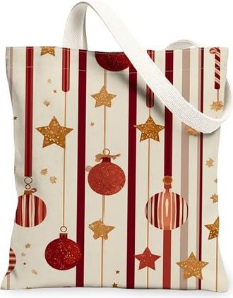 Generic Sacs fourre-tout d&eacute;coratifs en toile pour d&eacute;coration de No&euml;l, sacs d&eacute;picerie r&eacute;utilisables, vintage l&eacute;gers et lavables avec bandouli&egrave;re, Rouge, 13x15 