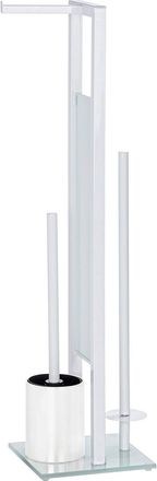 WENKO Wc-Bürstenkombination Rivalta, Weiß, Metall, 18x70x23 cm, Bürstenkopf austauschbar, Ersatzrollenhalter, Papierhalter, Badezimmer, WC Ausstattung, WC B