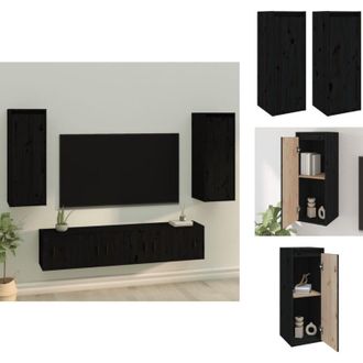 vidaXL Wandschr&auml;nke 2 Stk. Schwarz 30x30x80 cm Massivholz Kiefer - Wandregal - Holzwandregal - Regal Schwarz - H&auml;ngeschrank - Speicherl&ouml;sung