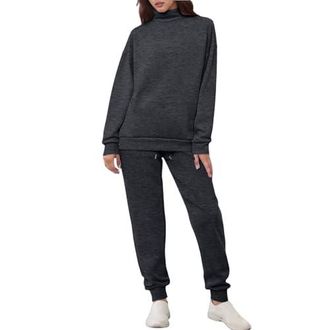Generic Ensemble de surv&ecirc;tement pour femme musulmane - Couleur unie - Col rond - Boucle en bois - Manches longues - Pantalon large - Costume de jogging pour f