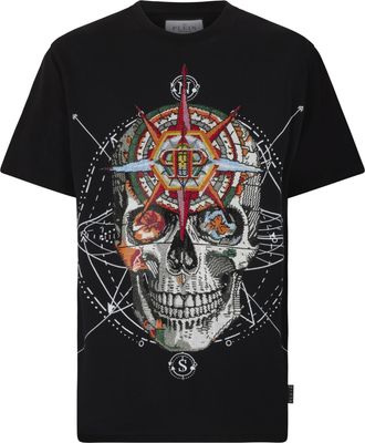 Philipp Plein Round Neck T-Shirt Wind Rose Skull Stones