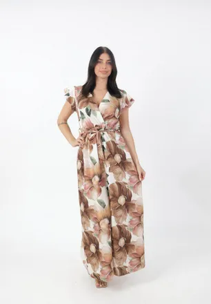 Elara Maxikleid - Damen Sommerkleid mit Blumenmuster, Wickeloptik und Bindeg&uuml;rtel (1-tlg)